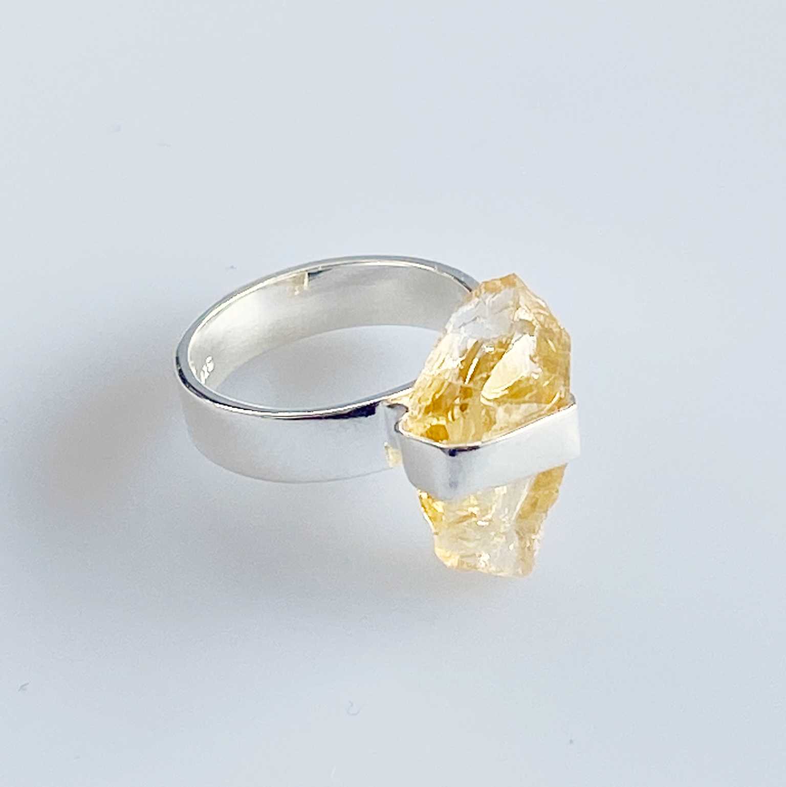 Citrine long raw crystal ring
